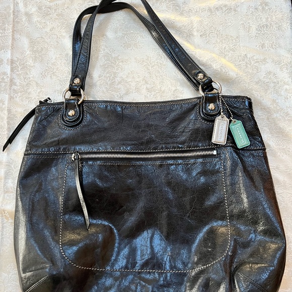 Coach | Bags | Coach Anthracite Poppy Leather Tote | Poshmark